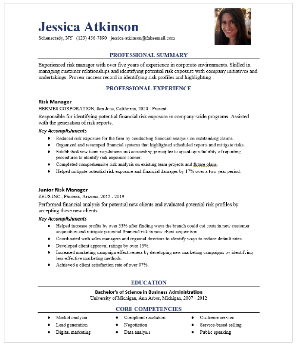 Risk Manager Resume Sample - ResumeCompass